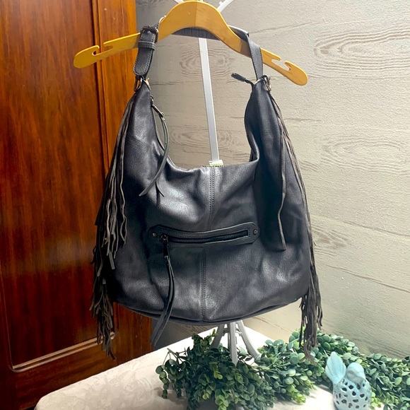 Moda Luxe | Bags | Moda Luxe Huge Large Gray Poly Boho Hobo Slouch ...